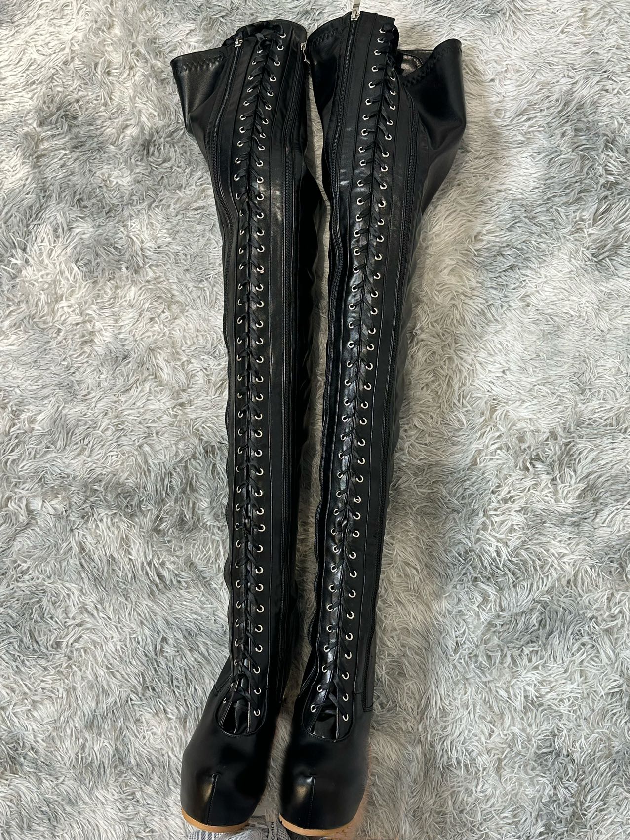 Platform Black Lace Up Thigh High Boots | Corset Gothic Style - Luximous