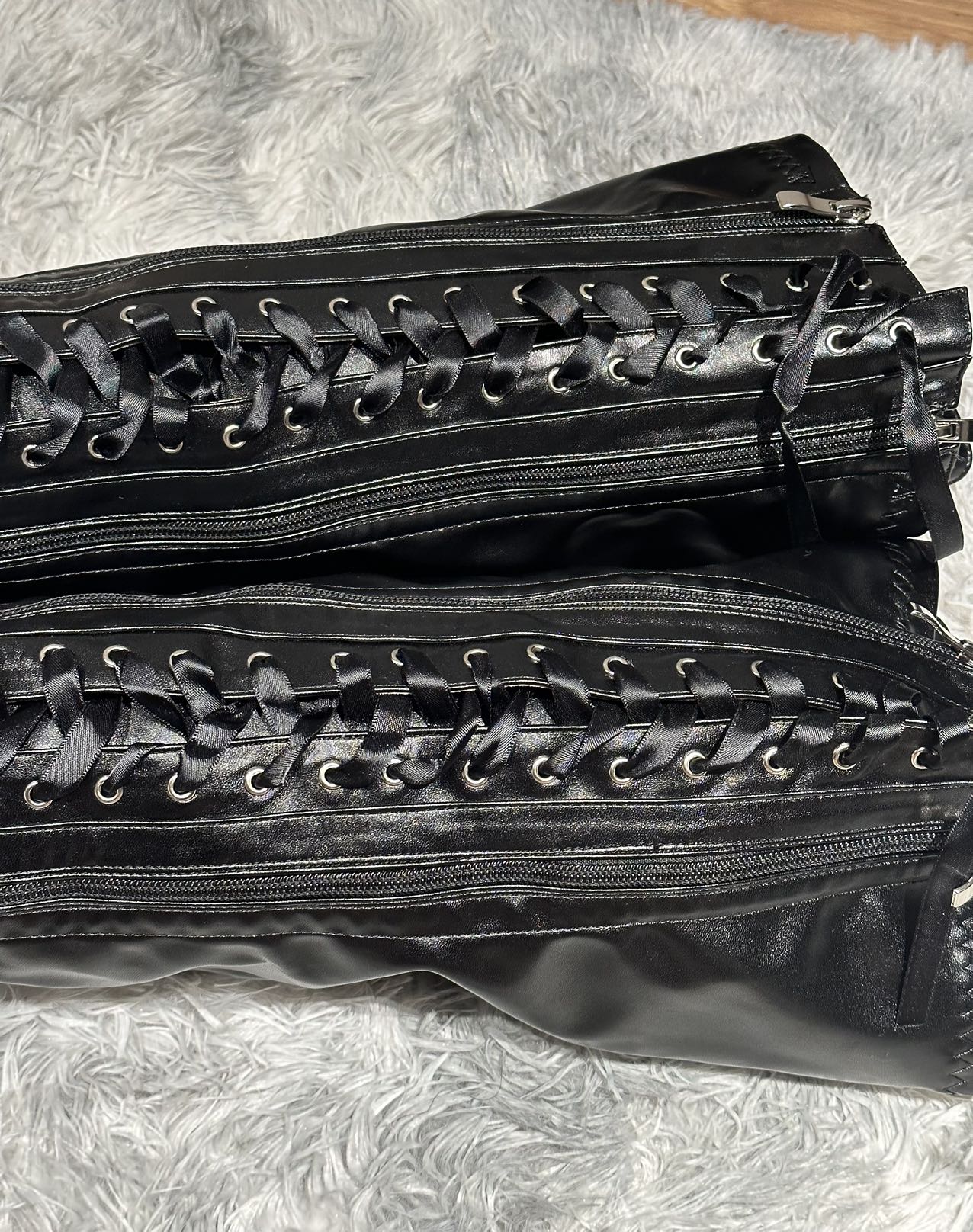 Platform Black Lace Up Thigh High Boots | Corset Gothic Style - Luximous